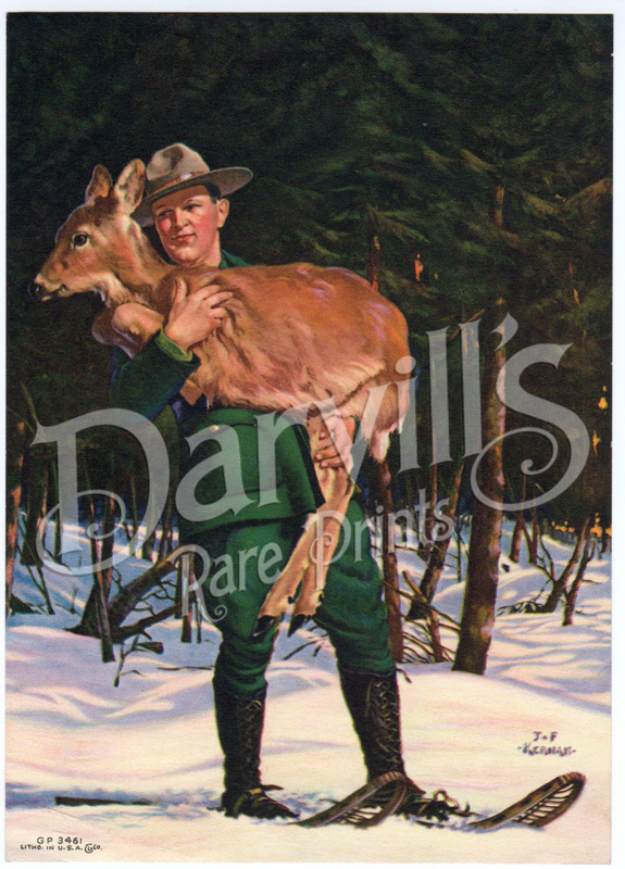 Vintage Calendar Prints Of Camping Outdoor Life Wildlife Deer Park